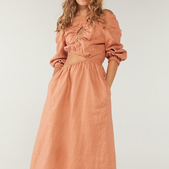 Sovere | Dresses | Sovere Entice Reversible Linen Cut Out Midi Dress ...